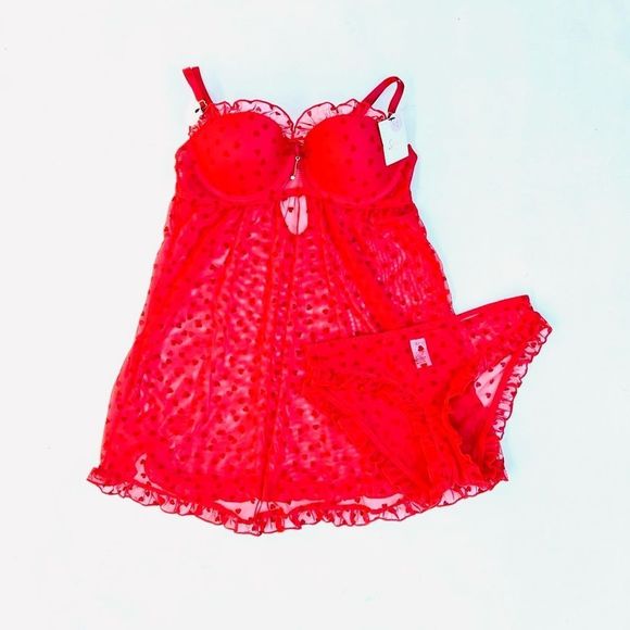 Intimates & Sleepwear | Babydoll Lace Negligee 2piece Teddy Matching ...